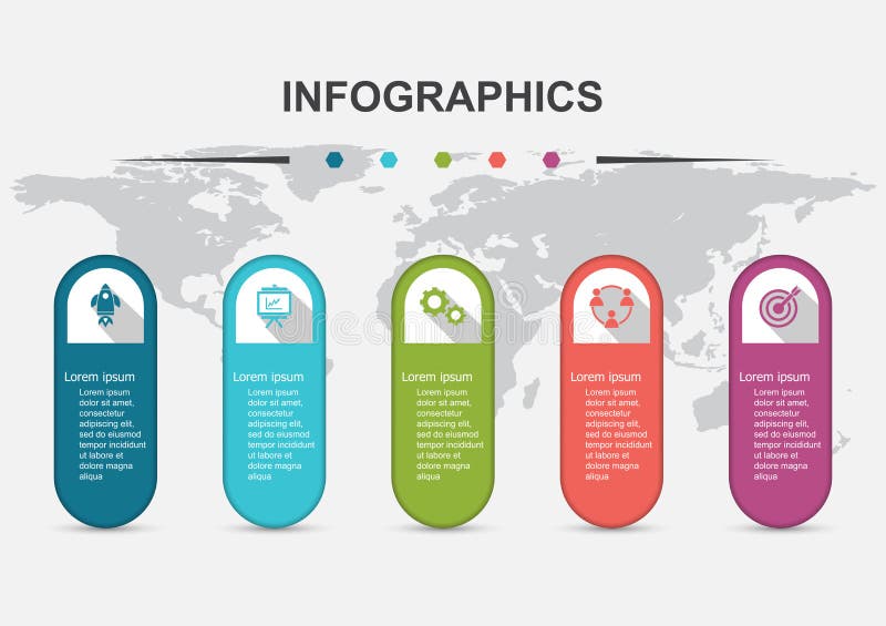 Infographic Design Template of 5 Steps Process with Long Shadow Stock ...