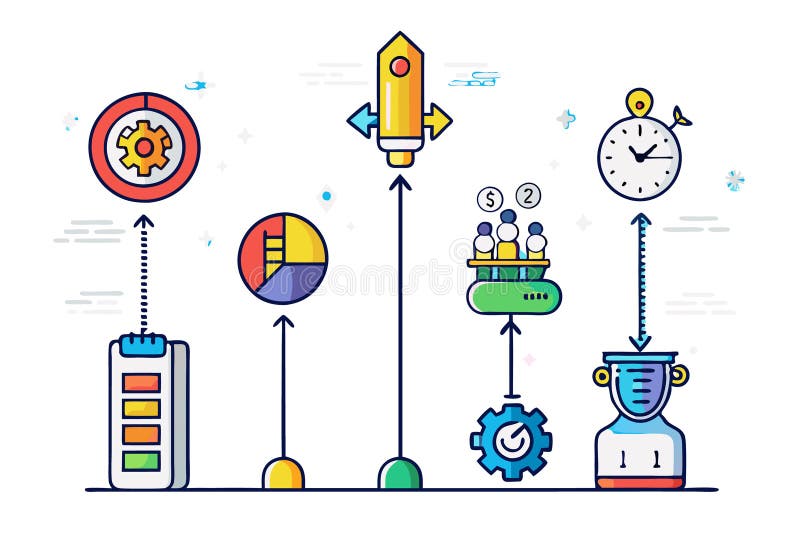 Infographic Design with Vertical Timeline Illustrating Various Stages ...