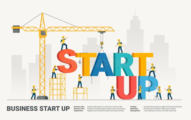 Infographic Diagram Template for a Business Start Up with Construction Crane Construction ...