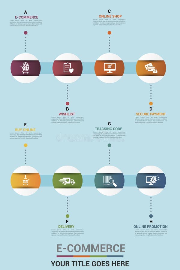 Infographic E-Commerce Template. Icons in Different Colors. Include E ...