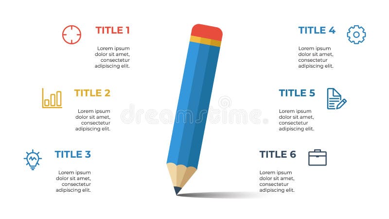 Infographic Element Layout Template with Pencil Design, 6 Points ...