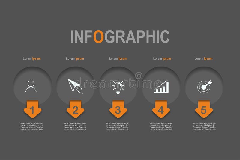 Infographic Element Template, Business Concept with, 5 Steps, Multi Color Grey Circle Shape ...