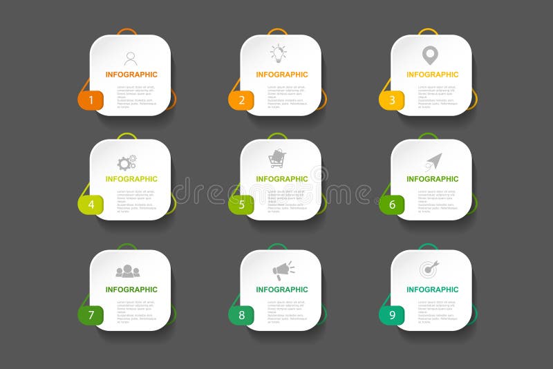 Infographic Element Template, Business Concept with 9 Steps, White ...