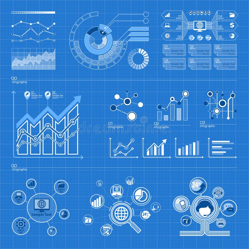 Infographic Elements on Blue Stock Vector - Illustration of statistic ...
