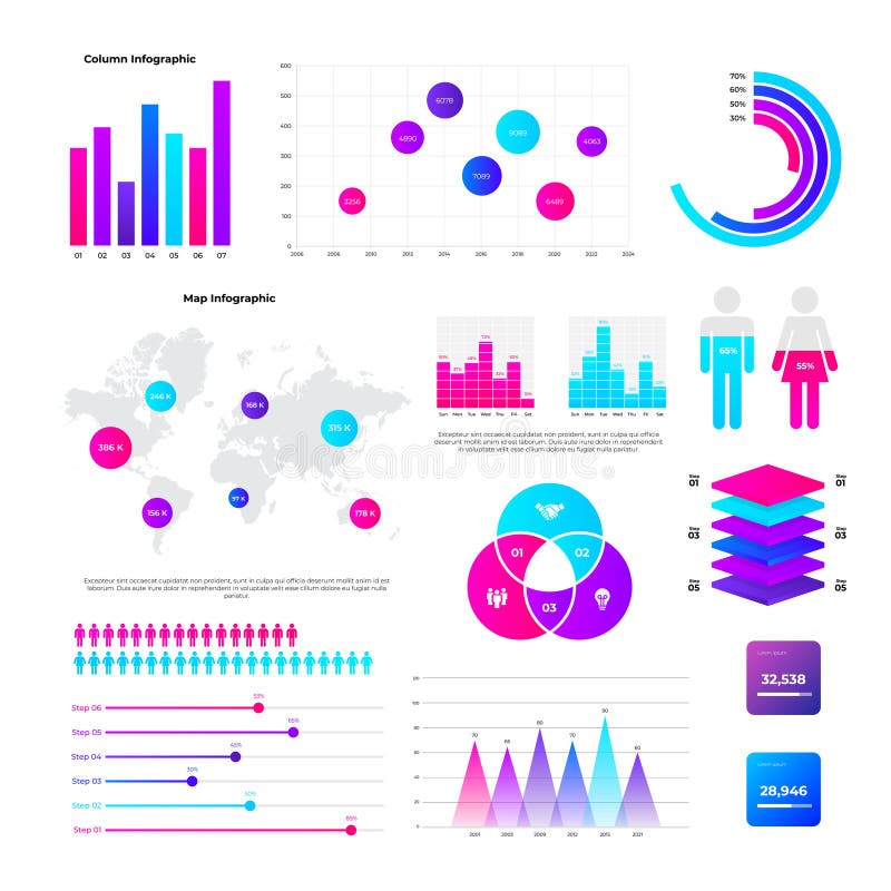 Infographic Elements Collection. Column, Bubble Charts, Cycle Diagrams ...