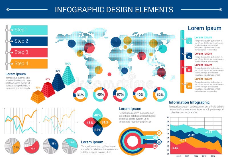 Infographic Elements Design with World Map, Charts Stock Vector ...