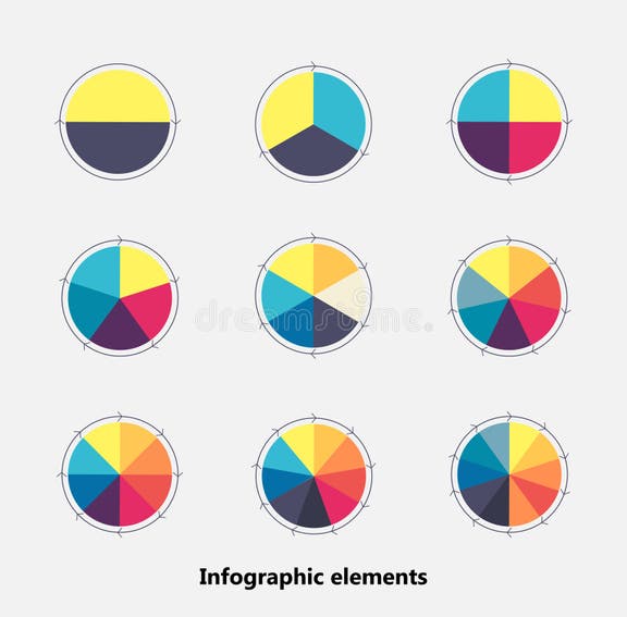 Infographic Elements. Pie Charts with Thin Line Arrows. Set of Flat Pie ...