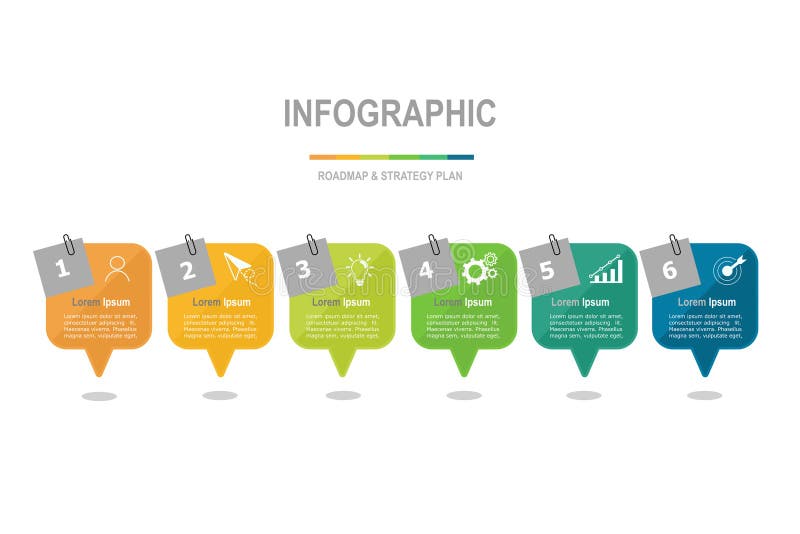 Infographic Elements Template, Business Concept with 6 Steps, Multi Color Rectangle Speech ...