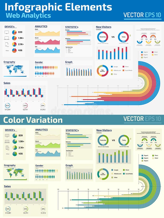 Infographic Elements Web Analytics with 2 Different Color Variation ...