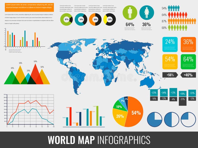 Infographic Elements with World Map and Charts. Vector Stock Vector ...