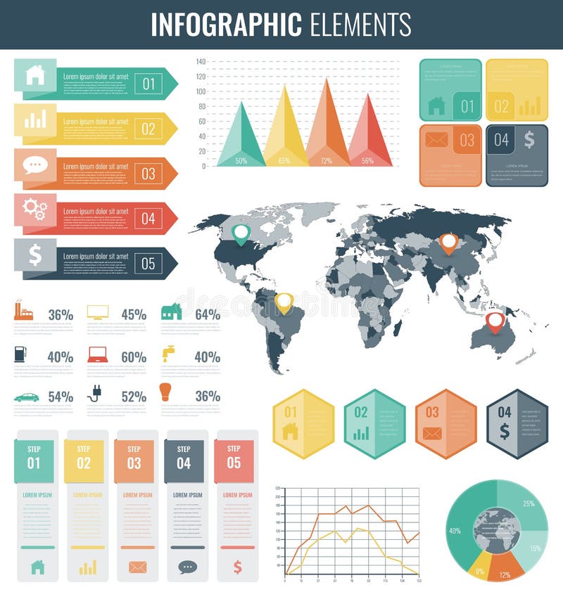 Infographic Elements with World Map and Charts. Vector Stock Vector ...