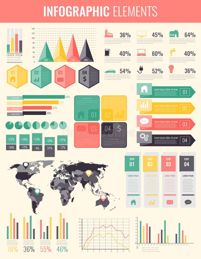 Infographic Elements with World Map and Charts. Vector Stock Vector ...
