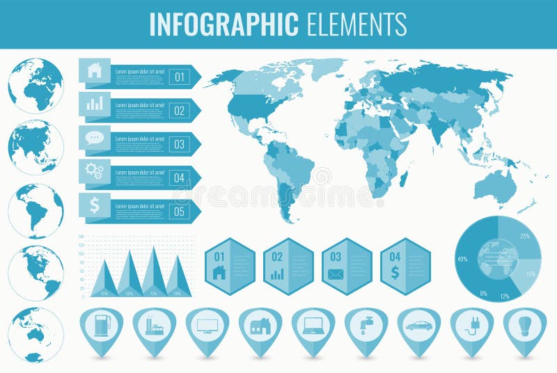 Infographic Elements with World Map and Charts. Vector Stock Vector ...