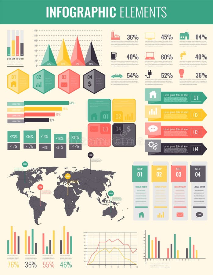 Infographic Elements with World Map and Charts. Vector Stock Vector ...