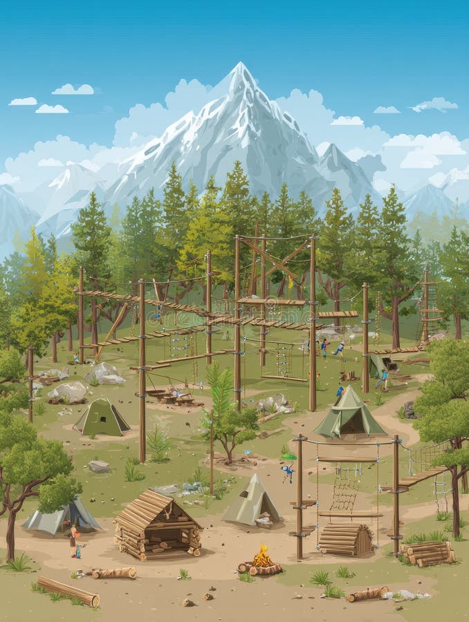 Plan for an Outdoor Obstacle Course Designed for Kids Featuring Camping ...