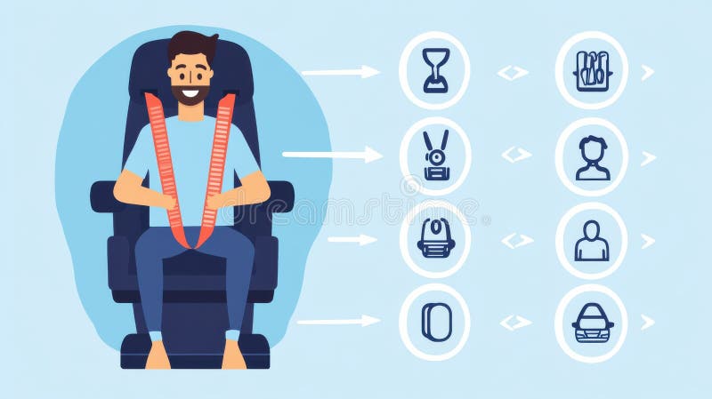 Infographic Illustrating a Man Seated with a Seatbelt, Focusing on ...
