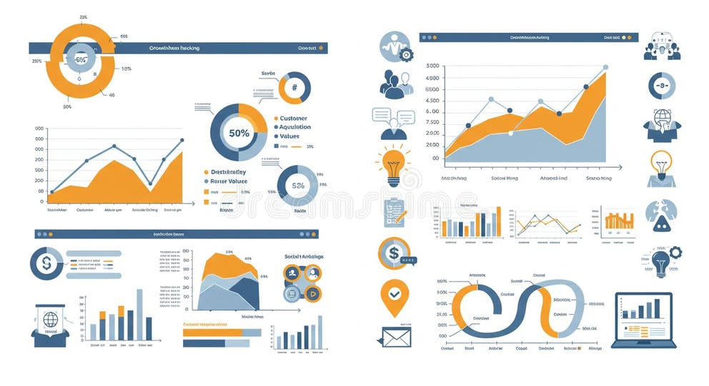 Infographic Features Multiple Data Visualizations Including Line Graphs, Pie Charts, and Stock ...