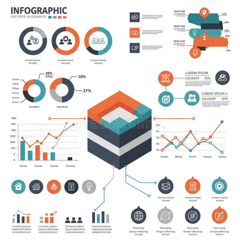 Infographic Features Various Data Visualizations, Including Pie Charts, Bar Graphs Stock ...