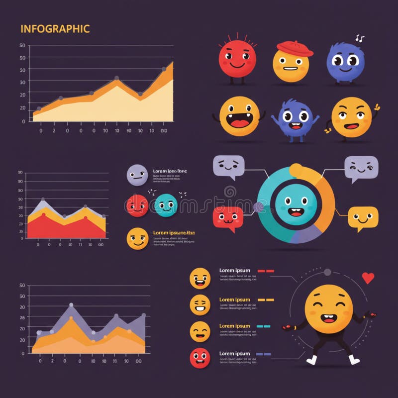 Infographic Featuring Colorful Emoticon Characters Alongside Various ...