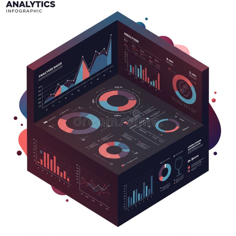 Infographic Featuring a 3D Cube with Various Charts and Graphs. Top ...