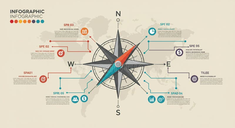 Infographic Featuring a Large Compass Rose at the Center, Indicating ...