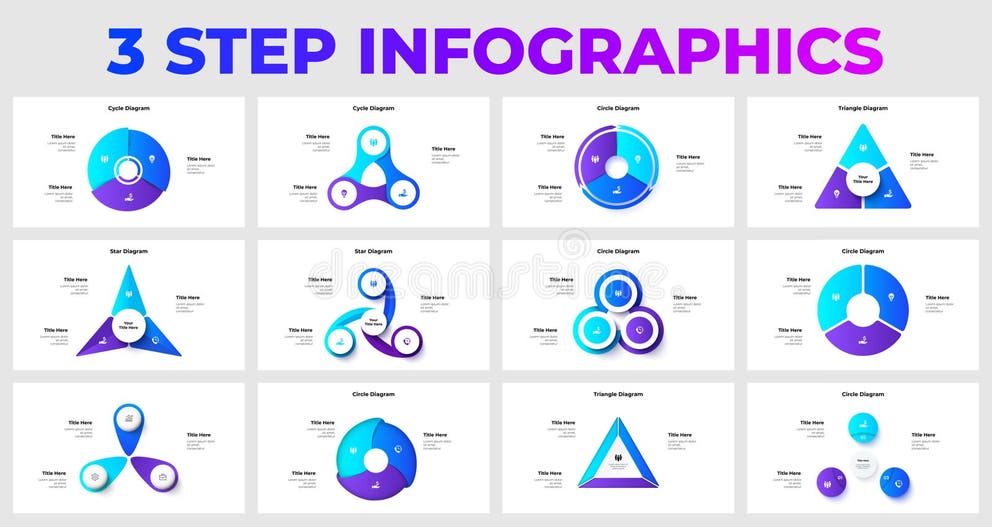 Infographic Featuring Multiple Three Step Diagram Styles Including ...