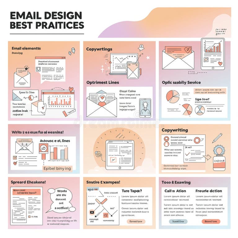 Infographic Featuring Nine Panels on Email Design Best Practices. Each ...