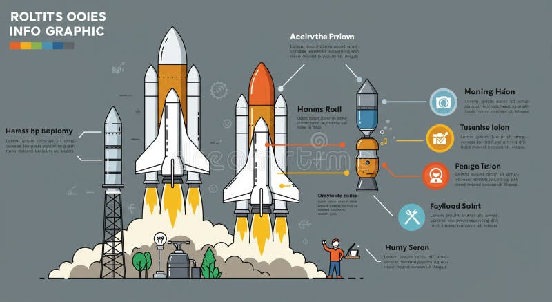 Infographic Featuring Rockets and Space Shuttles with Labeled ...