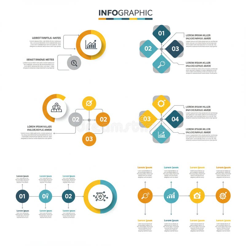 Infographic Featuring Various Chart Designs with Numbered Sections. the ...