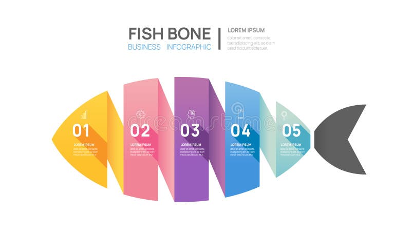 Infographic Fish Bone Diagram Template for Business. 5 Step, Digital ...