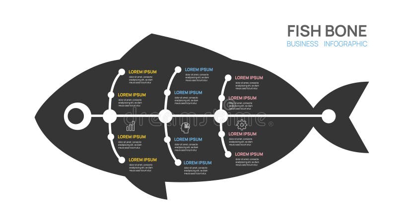 Infographic Fish Bone Diagram Template for Business. 3 Steps Digital ...