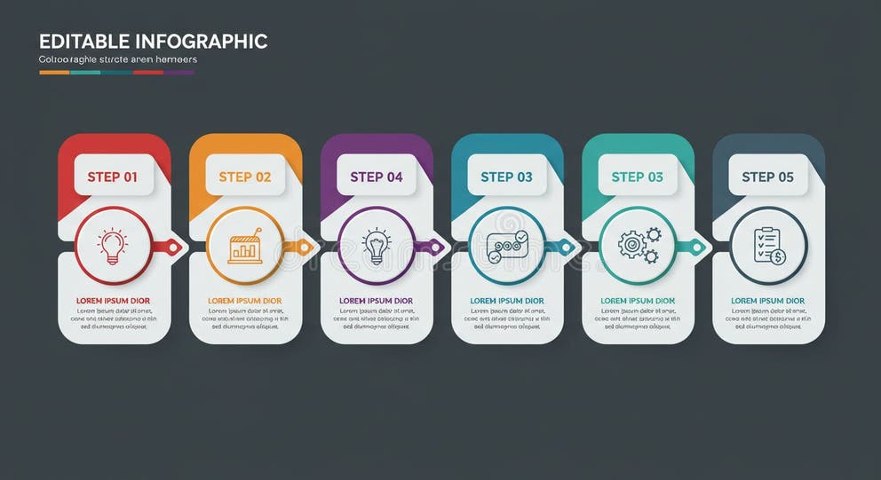 Infographic with Five Sequential Steps, Each Labeled from "Step 01" To ...