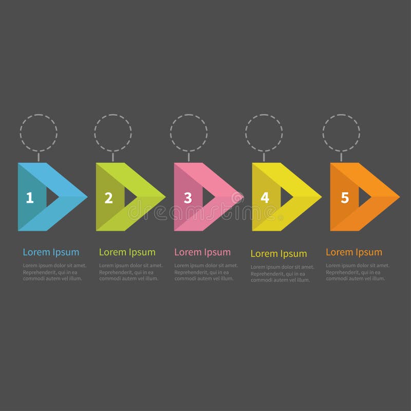 Infographic Five Step with Ribbon Arrow Dashed Circle and Text ...