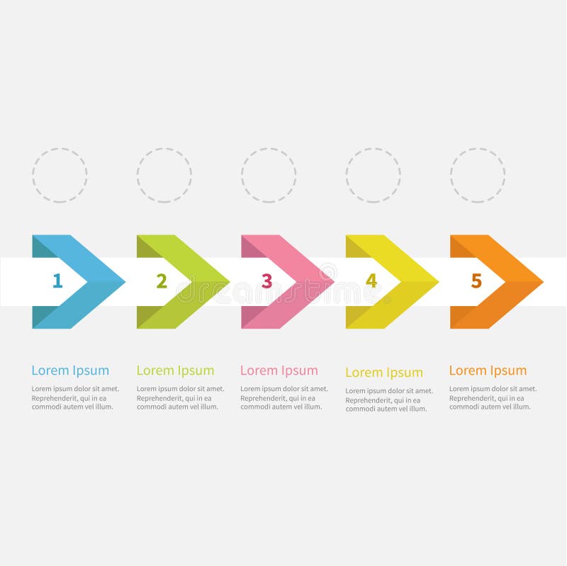 Infographic Five Step with Ribbon Up Down Arrow Dashed Circle and Text ...
