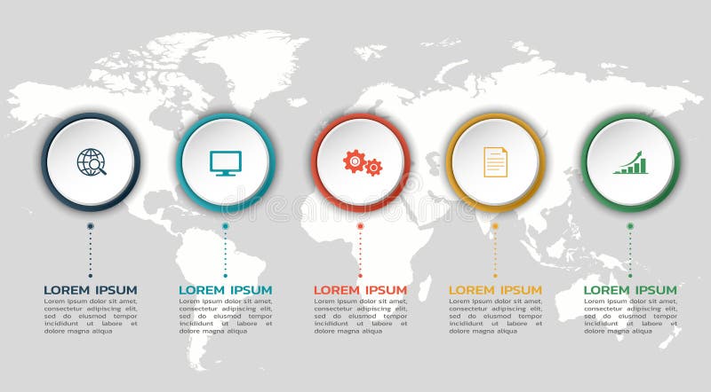 Infographic Flowchart with Five Options and World Map. Workflow ...