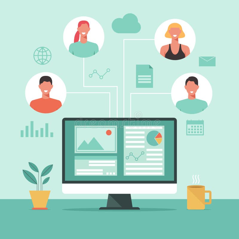 People Connecting and Working Online from Computer Stock Vector ...