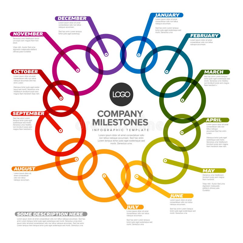 Infographic Full Year Timeline Template Made from Color Circles in ...