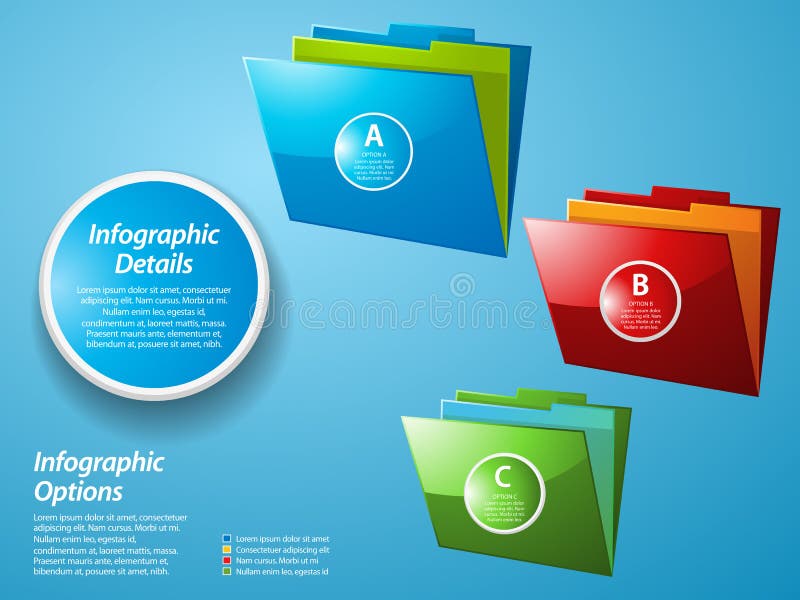 Infographic with Glossy Folders on Blue Background Stock Illustration ...
