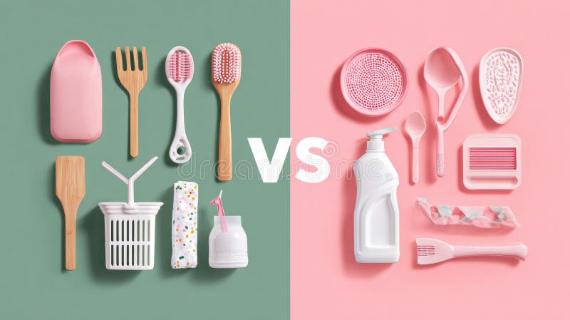Comparison of Reusable and Disposable Household Items Showcasing Their ...