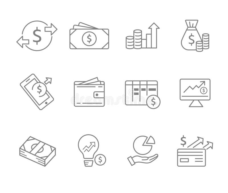 Infographic Icon Set, 12 Finance Web Icon Collection. Thin Outline ...