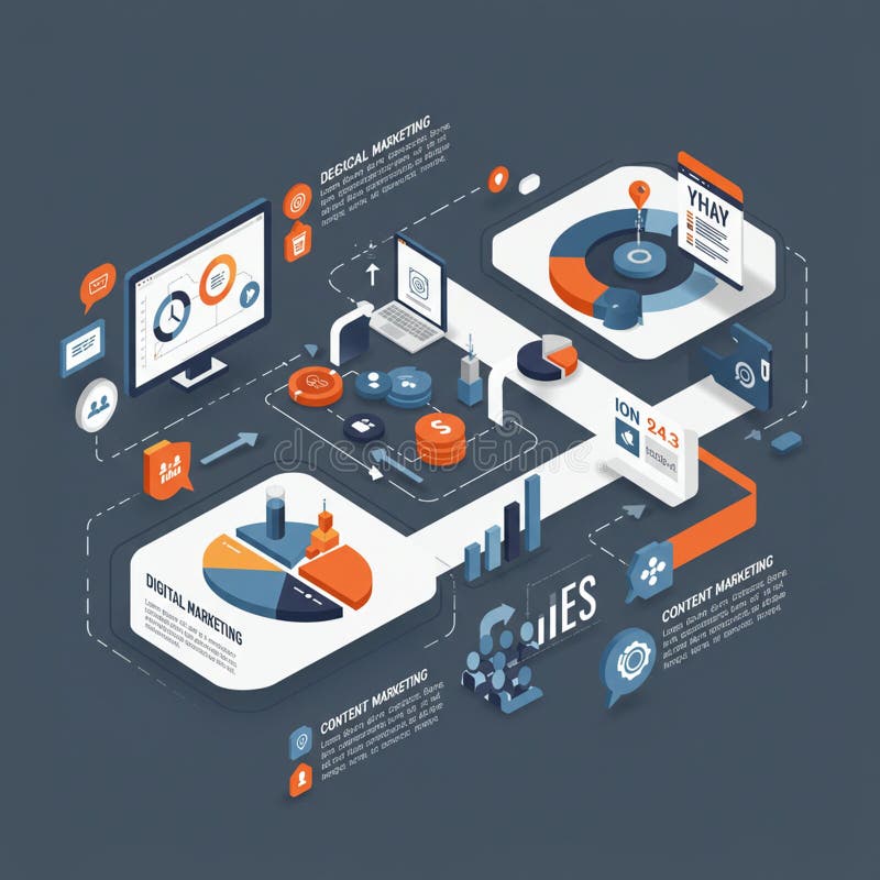 Infographic Illustrating a Digital Marketing Concept. Features Include ...