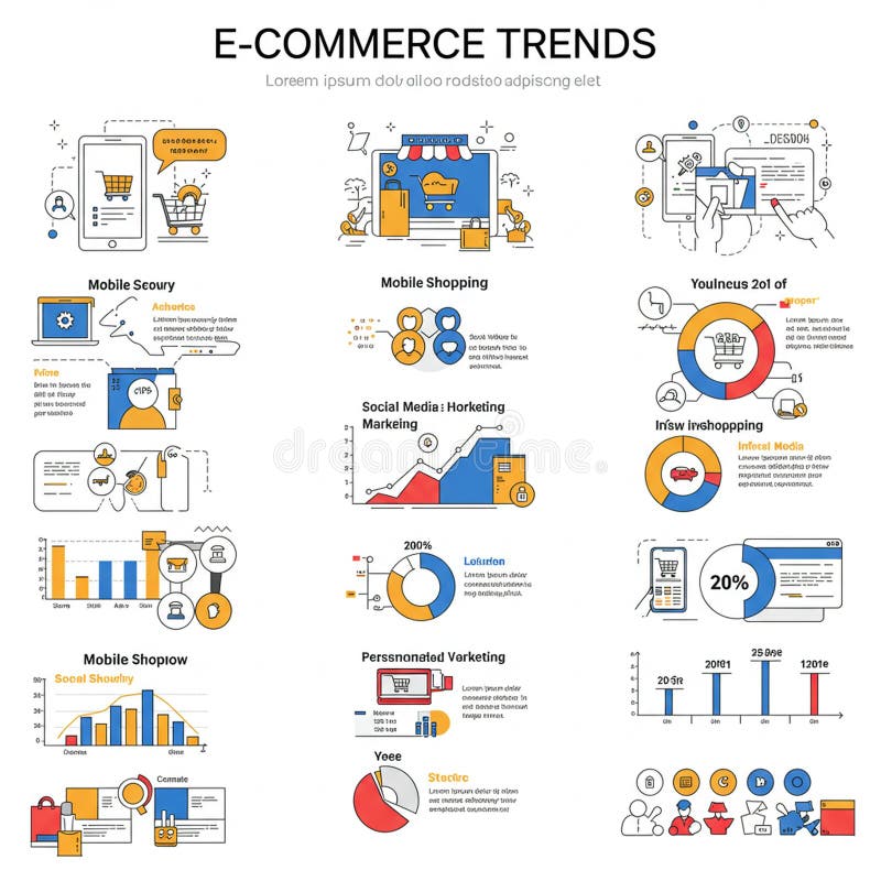 Nfographic Illustrating E-commerce Trends Features Colored Icons ...