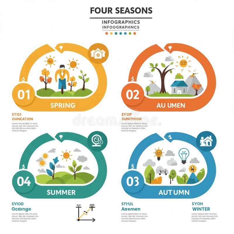 Infographic Illustrating the Four Seasons with Stylized Graphics and ...