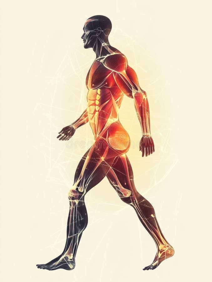 Human Figure Illustration Showing Activated Muscles during Exercise in ...