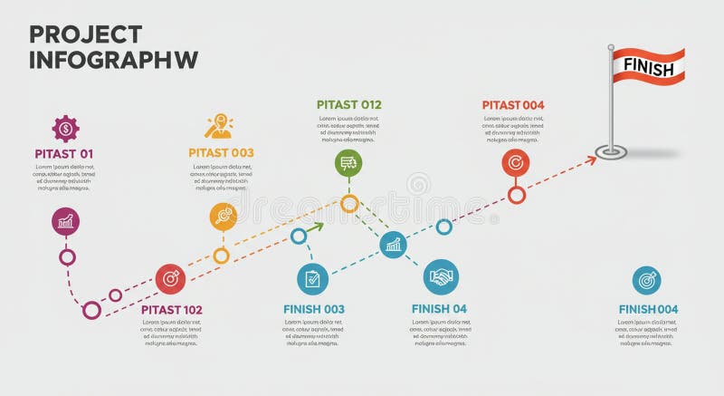Infographic Illustrating a Project Timeline with Milestones. Features ...