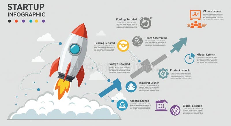 Infographic Illustrating Startup Development Stages with a Rocket ...