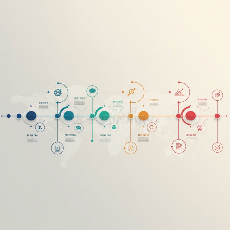 Infographic with a Horizontal Timeline Overlaying a World Map in Gray ...