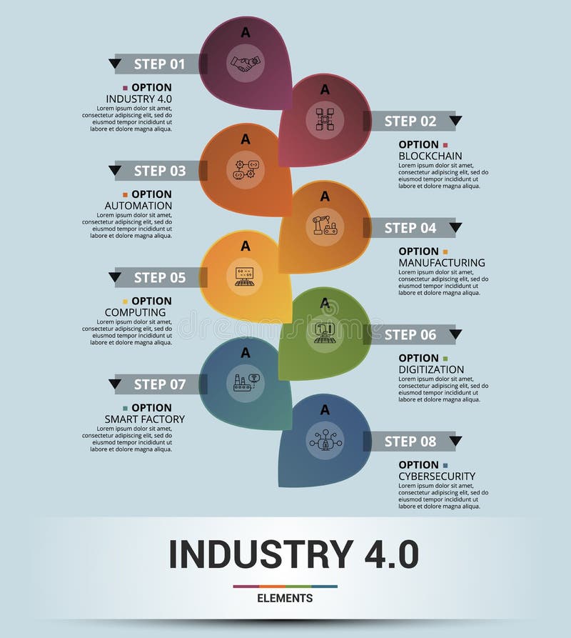 Infographic Industry 4.0 Template. Icons in Different Colors. Include ...