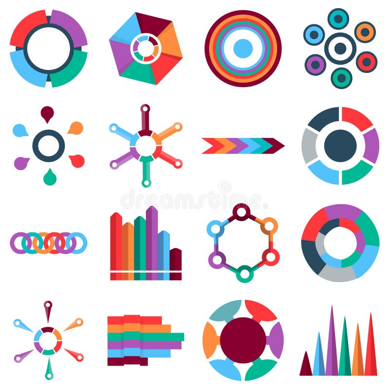 Infographic Items Icons Set, Flat Style Stock Vector - Illustration of ...