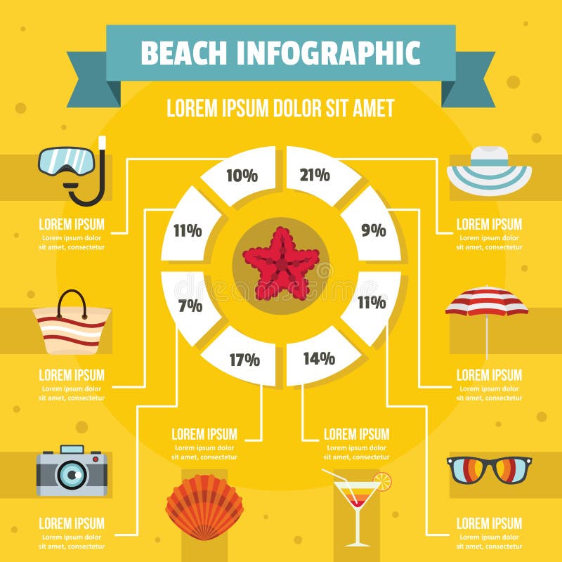 Infographic Konzept Des Strandes, Flache Art Vektor Abbildung ...